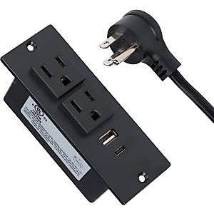 BUYER'S POINT Recessed Power Strip | ETL Certified Furniture Recessed Outlet with USB, USB C, 2 Outlets and 6' Cable w/Round Plug, Flush Mount for Side Table, Office Desk or Couch (Black) - 1 Pack