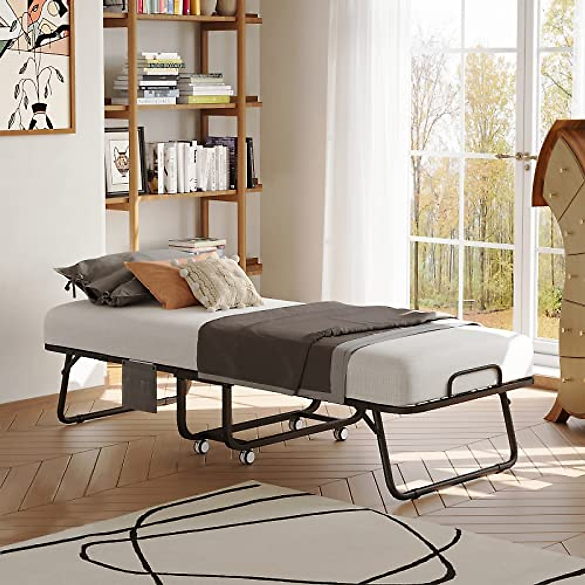 CAIYUN Folding Bed with Mattress, Portable Bed Foldable Bed with Memory Foam Mattress and Fabric Storage Bag, Rollaway Beds with Fold-up Metal Frame for Study, Bedroom, Living Room, 75" x 31"