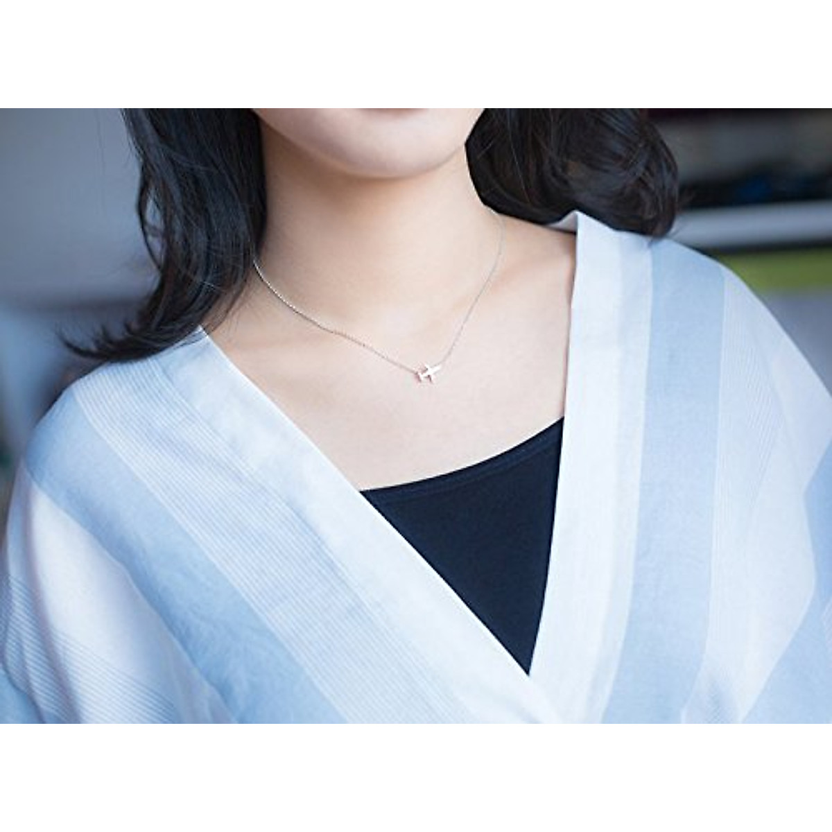 Helen de Lete Original Frosted Women's Airplane 925 Sterling Silver Collar Necklace