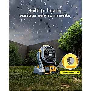 DeForce Battery Operated Fan, for DeWalt 20V Max Battery, Camping Fan Cordless, Option for Corded, with LED Lights, Variable Speed, Hook for Hanging, for Jobsite(Battery Not Included)