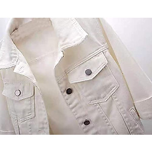 AMEBELLE Women's 3/4 Sleeve Strech Distress Slim Crop Denim Jean Trucker Jacket(0099-White-L)