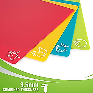 Zulay Kitchen Plastic Cutting Boards for Kitchen - Quality Thin Cutting Mat Set 4 Color - Flexible & Perfect for Chopping Meats, Vegetables, Beef, Fish, Chicken - Food Icons - Extra Large