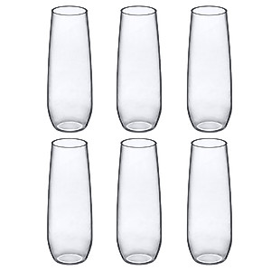 Amazing Abby - Celia - 8-Ounce Unbreakable Tritan Champagne Flutes (Set of 6), Plastic Stemless Wine Glasses, Reusable, BPA-Free, Dishwasher-Safe, Perfect for Poolside, Outdoors, Camping, and More