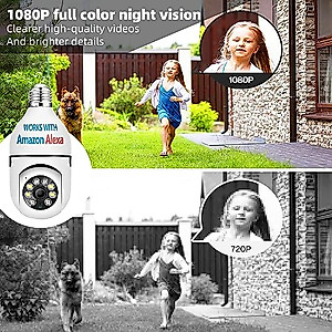 QAMY Optapower Light Bulb Security Camera,With Extension Link, Light Bulb Camera, 2.4g Wifi 360° PTZ Screw In Camera Light Socket Outdoor Works With Alexa & Google Assistant,Light Bulb Camera Outdoor