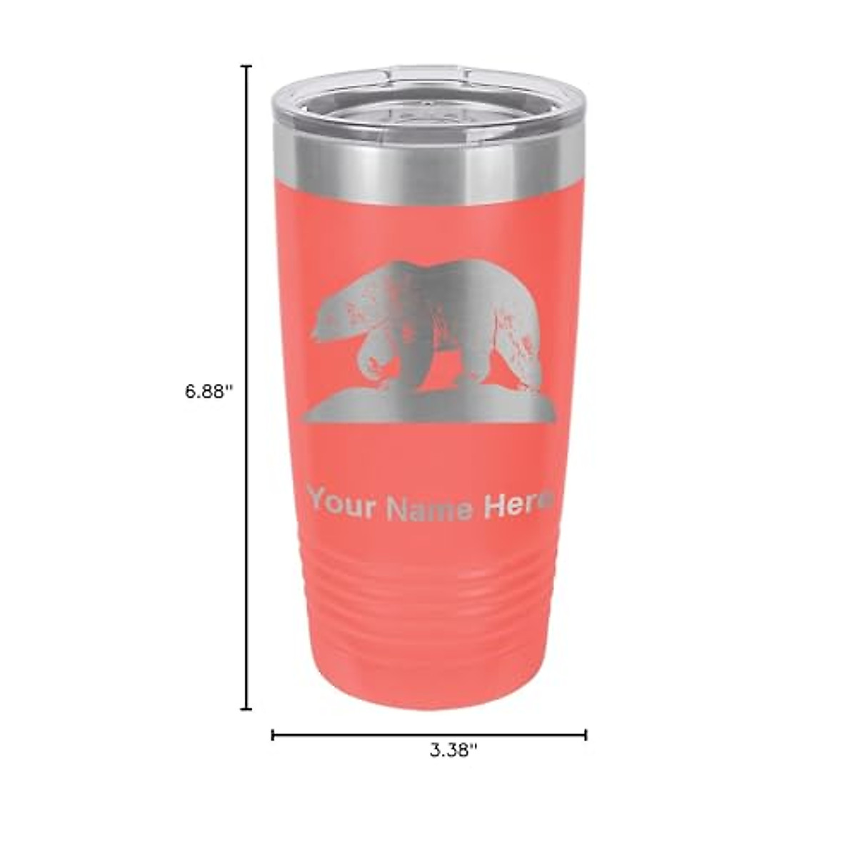 LaserGram 20oz Vacuum Insulated Tumbler Mug, Polar Bear, Personalized Engraving Included (Coral)
