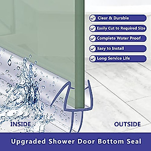 2-Pack Tarpuglider Shower Door Bottom Seal with Internal Grips and Sweep Strip - Frameless Glass Shower Door Seal Strip with Adjustable Length -Stop Shower Leaks -Clear Vinyl (3/8” (9-10 mm) x 39")