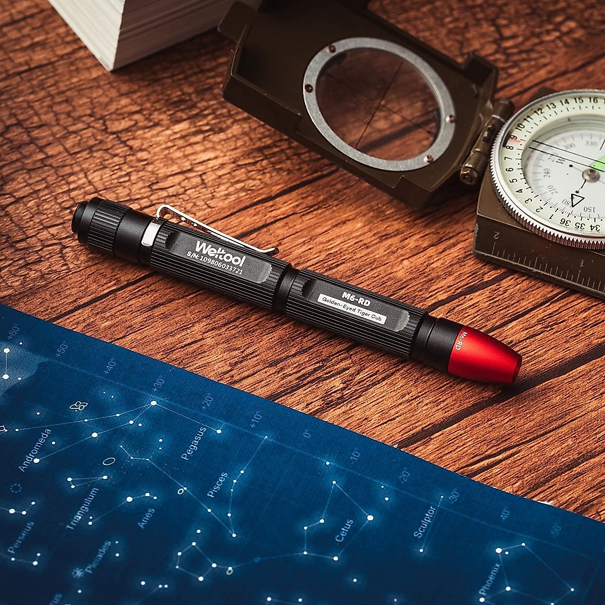 Weltool M6-RD Red LED Dark Adaptation Penlight for Pilots Viewing Navigation Maps, HGN Tests, SFST and ARIDE to DRE Evaluations，Pocket Pen Light with Clip for Doctors and Veterinarians