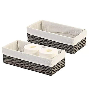 HOSROOME Bathroom Wicker Baskets for Organizing Toilet Paper Basket Storage Basket for Toilet Tank Top Decorative Basket for Closet, Bedroom, Bathroom, Entryway, Office(Set of 2,Grey)