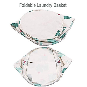 Large Storage Bins 19.7x15.7 Inch, ZUEXT Waterproof Foldable Cotton Canvas Fabric Storage Bin, Collapsible Round Clothes Laundry Hamper w/Leather Handles, Cactus Storage Basket, Toy Books Holder