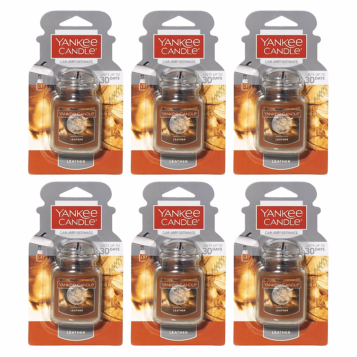 Yankee Candle Car Air Fresheners, Hanging Car Jar® Ultimate Leather Scented, Neutralizes Odors Up To 30 Days, Brown, 1 Count (Pack of 1)