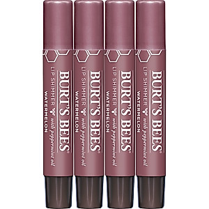 Burt's Bees Shimmer Lip Tint, Mothers Day Gifts for Mom Tinted Lip Balm Stick, Moisturizing for All Day Hydration with Natural Glowy Pigmented Finish & Buildable Color, Watermelon (4-Pack)
