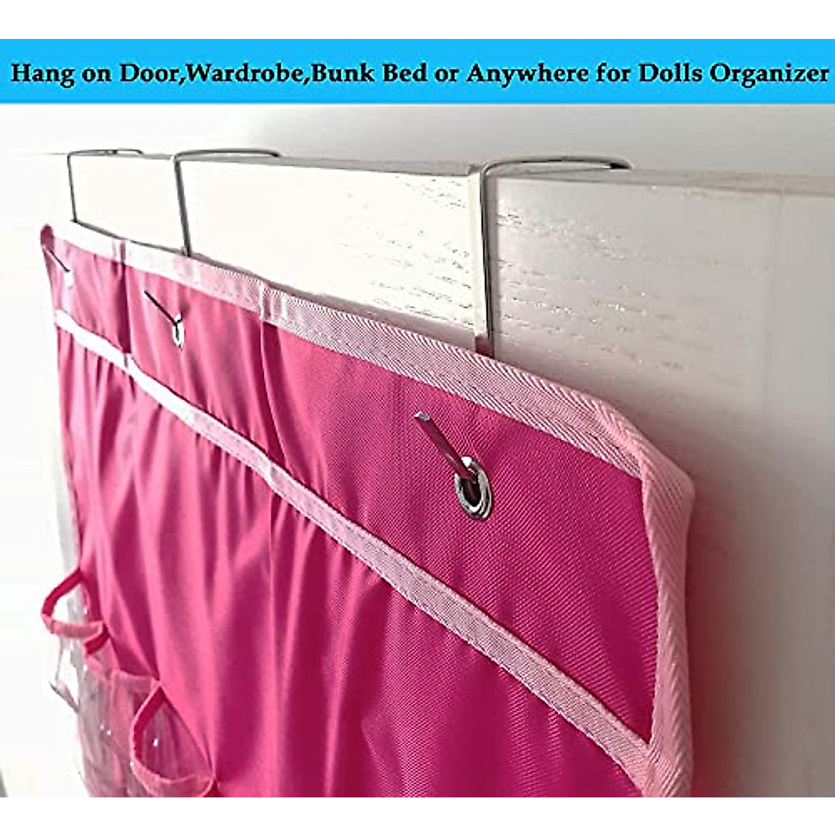 Hanging Over Door Toy Storage Organizer (24 Pockets), Compatible with Lol Omg Dolls Barbie Dolls Surprise Doll (Toys Not Included), Deeppink (57.5''x22'')