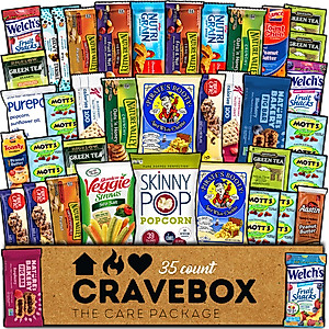 CRAVEBOX Healthy Snack Box (35 Count) Valentines Variety Pack Care Package Gift Basket Kid Men Women Adult Nuts Health Nutrition Assortment College