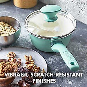 GreenPan Rio Healthy Ceramic Nonstick 1.2QT Saucepan Pot with Lid, PFAS-Free, Dishwasher Safe, Turquoise