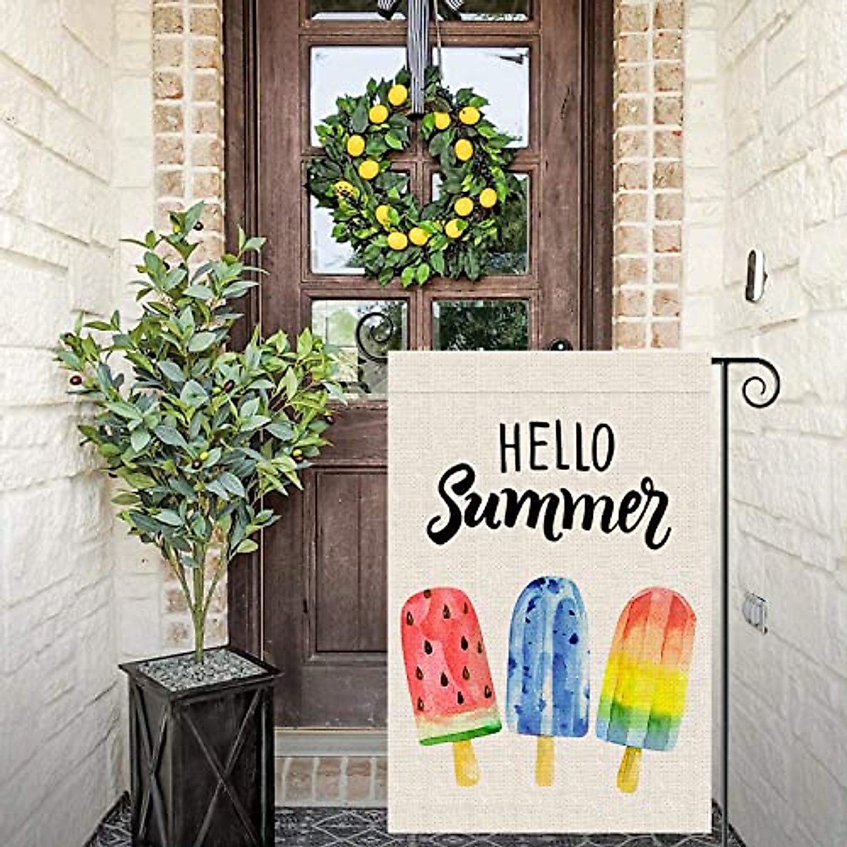 Roberly Hello Summer Garden Flag Double Sided Popsicles Ice Cream Red Blue Rainbow Vertical Banner for Outdoor Yard Summer Decorations Gifts(12.5" x 18")