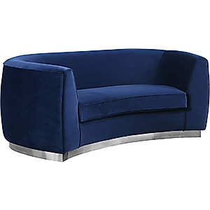 Meridian Furniture Julian Collection Modern | Contemporary Velvet Upholstered Loveseat with Stainless Steel Base in Polished Chrome Finish, Navy, 70" W x 34" D x 28" H