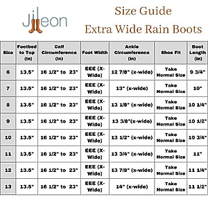 Jileon Extra Wide Calf Rain Boots - Ideal for Wide Feet, Ankles & Calves - Fit 16 to 23” Calves - Durable & Waterproof