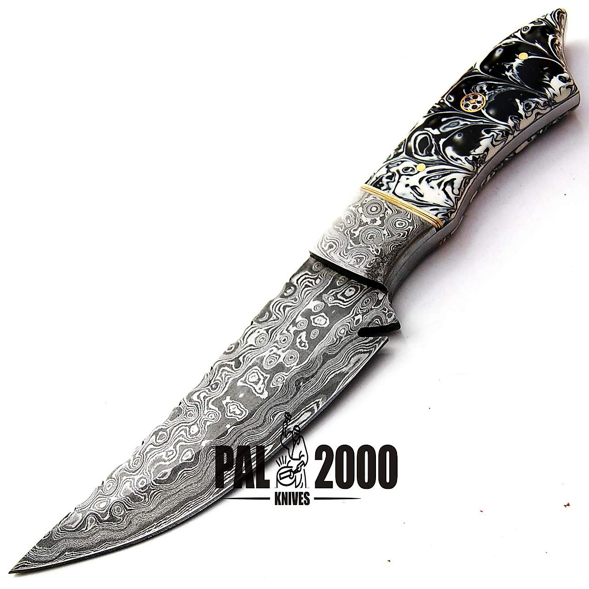 PAL 2000 HUNTING KNIVES KNI-9399 Handmade Damascus Steel Bowie Knife With Leather Sheath