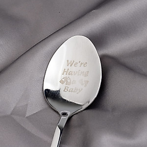 KEYCHIN Pregnancy Quotes Gift Pregnancy Reveal Spoon Announcement Husband Gift You're Going To Be A Daddy Engraved Stainless Steel Spoon for New Dad (Having a Baby spoon)