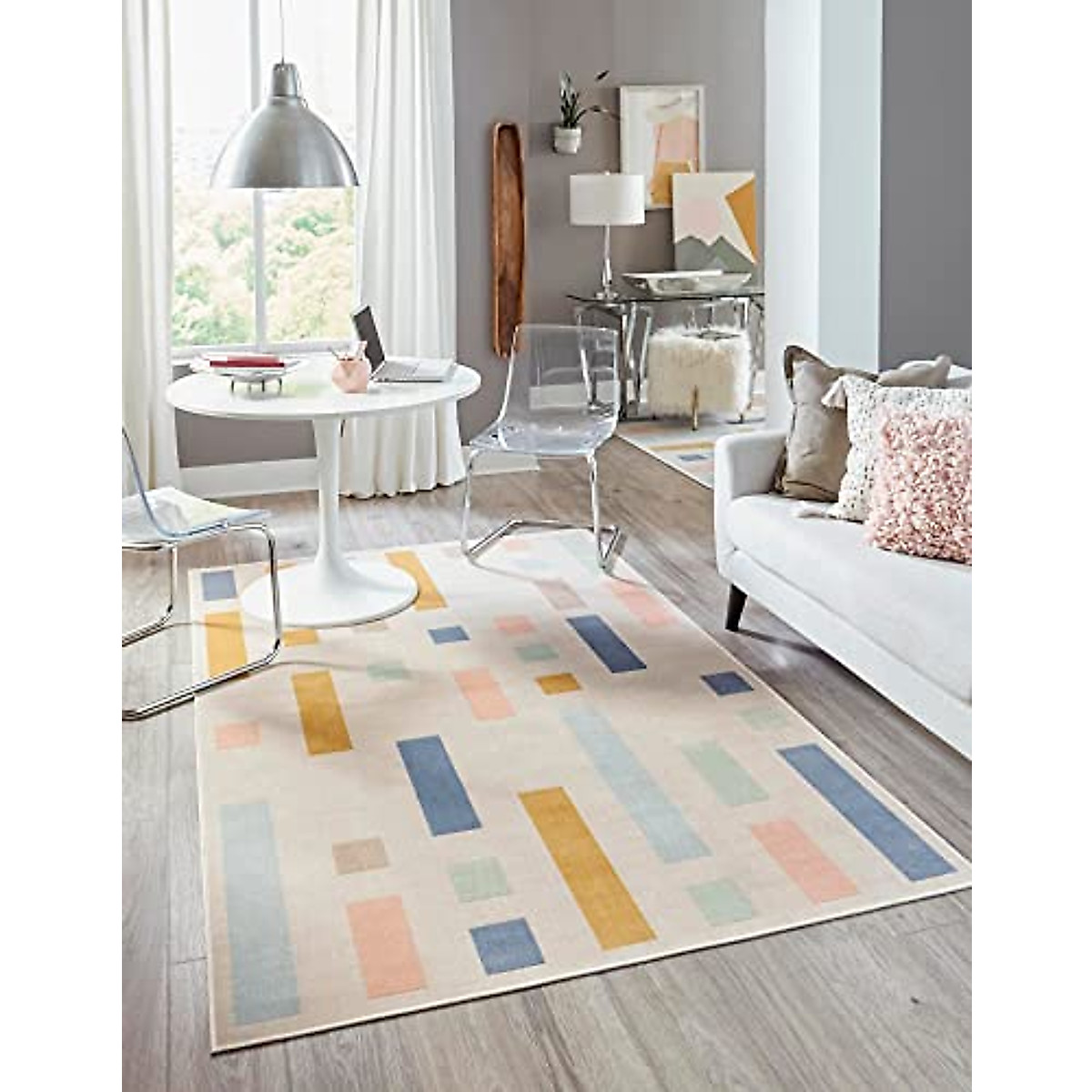Unique Loom Lotus Collection Modern Geometric Multi/Beige Area Rug (5' 0 x 8' 0)