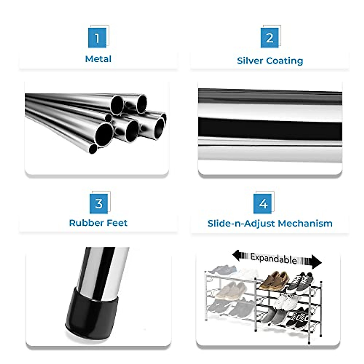 USTECH 3 Tier Adjustable, Expandable Shoe Rack Storage Organizer | Portable, Large, Free Standing Closet Shelf for Bedroom and Entryway | Metal Shoe Shelf for Kids and Adults | 12 Pairs of Shoes