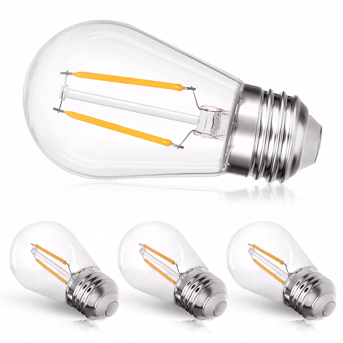 addlon LED Replacement Bulbs 2W S14 4 Pack Waterproof E26 Screw Base for Outdoor LED String Lights Shatterproof