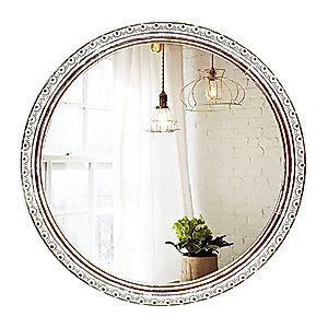 HCODCIBA Round Mirror 24 Inches, Farmhouse Wood Circle Mirror,Wall Mirror Decorative for Entryway,Bedroom, Living Room,Rustic Wooden Hanging Mirror
