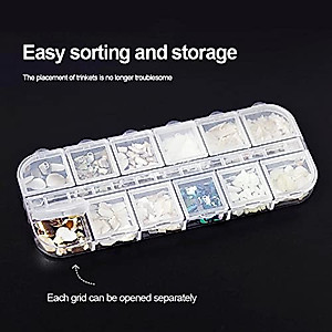 VINMEN 6PCS Nail Art Tool Jewelry Storage Box, 12 Compartments Plastic Rhinestone Organizer Container Case, Display Containers