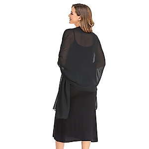 Pukguro Black Shawl Sheer Women Chiffon Evening Wraps Elegant Soft Silky Weddings Bridal Scarf Black 79 * 18''