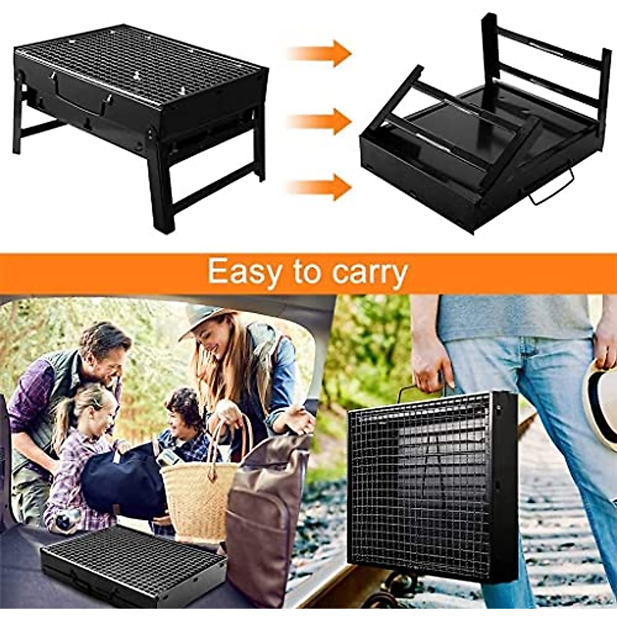 Electric Grill Indoor Barbecue Grill Outdoor, Portable Folding Charcoal Barbecue Grill Basket Tabletop Outdoor Stainless Steel Smoker BBQ for Picnic Garden Terrace Camping Travel