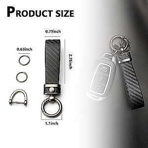 Kewucn Carbon Fiber Style Car Key Chain, Microfiber Leather Keychain, 360 Degree Rotatable Anti-Lost D-Ring Key Fob Holder (Black)
