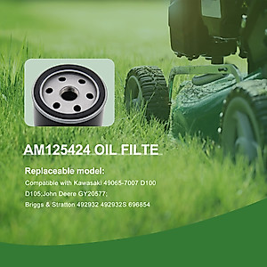 Brlyeeanze 2 Pack AM125424 Oil Filter Compatible with Kawasaki 49065-7007 D100 D105 John Deere GY20577 Briggs & Stratton 492932 492932S 696854 GY20577 SST15 L100 LX173 Lawn Mower