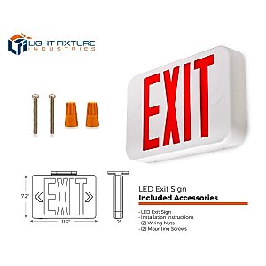 LFI Lights | Red Exit Sign | All LED | White Thermoplastic Housing | Hardwired with Battery Backup | Optional Double Face & Knock Out Arrows | UL Listed | Contractor Standard | (2 Pack) | LEDJR-R