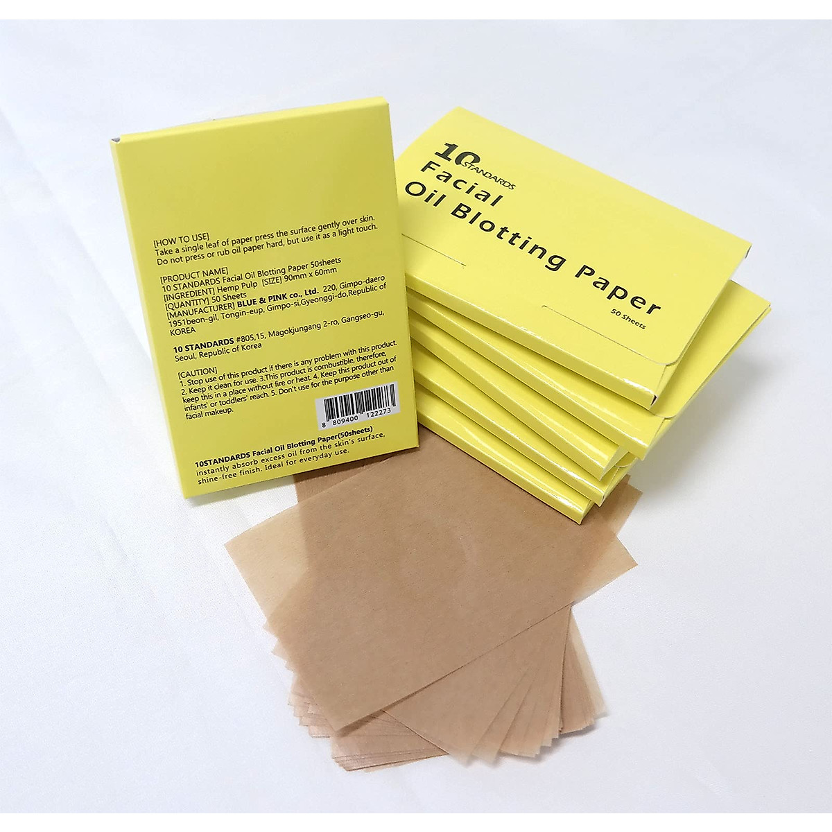 10 STANDARDS Natural Hemp Oil Control Paper, Blotting Paper , Absorbing Sheets for Oily Skin Care (size 3.5In x 2.4In) 50 Sheets x 6 (300 Sheets),Made in Korea, AJ12