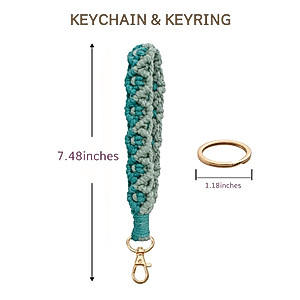 LOLAHA Macrame Keychain Wristlet Key Chain Boho Keychains for Women Cute Keychain Keyring Wrist Lanyard For Keys Car Keys Wrist Keychain Wristlet Strap Teal Keychain Accessories