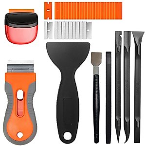 Razor Blade Scrape, Plastic Scraper Tools, Multi-Purpose Paint Scraper, Glass Cooktop Scraper, Scrapers for Remove Labels, Stickers, Decals, Caulk, Adhesive, Paint, Glue, Stove, Razor Blade Holder