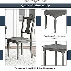 P PURLOVE 6 Piece Dining Table Set, Wood Dining Room Table and 4 Chairs, 1 Bench, Retro Style Kitchen Table Set for 6 Persons, Gray