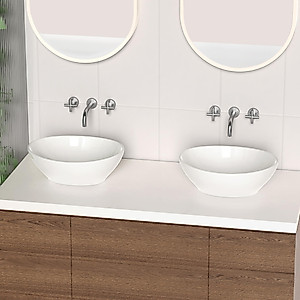 KES Bathroom Vessel Sink, Bowl Sink White Vessel Sink Oval Bathroom Sink 16" x 13" Countertop Modern Egg Shape Above Counter Bathroom Vanity Sink Bowl, BVS124