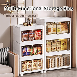 SONGWAY Stackable Storage Bins with Lids - 14Gal/59Qt Folding Storage Box with Doors and Wheels, Collapsible Closet Organizers and Storage, Plastic Storage Containers for Home Office, 3 Pack