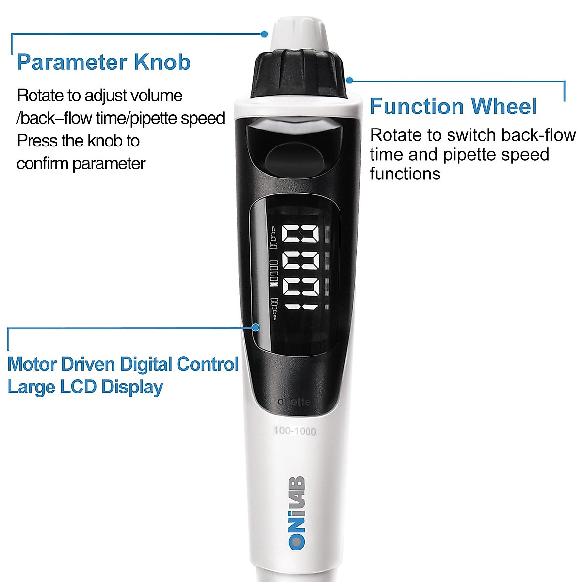 Electric Single Channel Pipette Laboratory Micropipette Adjustable Volume Pipettors 100-1000μL…