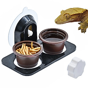 MRTIOO 100 Eco Cups + Feeding Ledge [Non-Suction Cup], Reptile Food Bowls and Water Dish, for Crested Gecko Lizard Or Other Small Pet Feeder Ledge Accessories Supplies (100 Cups + Ledge)