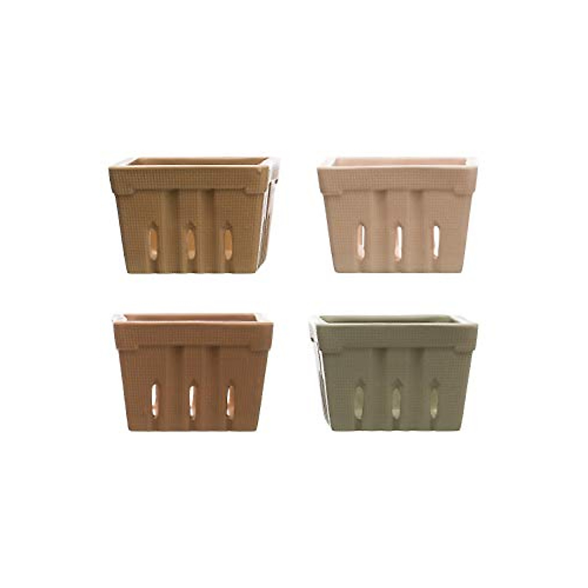 Creative Co-Op Square Stoneware (Set of 4 Colors) Berry Baskets, Multicolor, 4 Count