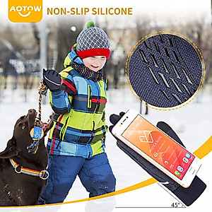 Kids Winter Waterproof Touch Screen Gloves: Age of 4-12 Boys & Girls Anti-Slip Outdoor Sports Warm Windproof Mittens for Running Hiking Cycling