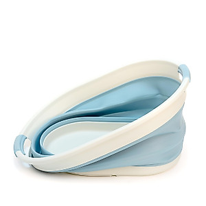 SAMMART 28L (7.4Gallons) Collapsible Plastic Laundry Basket - Oval Tub/Basket - Foldable Storage Container/Organizer - Portable Washing Tub - Space Saving Laundry Hamper (1, Grey/Sterling Blue)