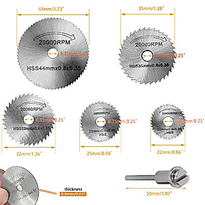 Saiper 12pcs/2Sets HSS Circular Wood Cutting Saw Blade Discs with 2pcs 1/8" Shank Extension Rod for Dremel Rotary Tool Mandrel