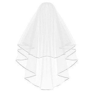 KLOUD City White Double Ribbon Edge Center Cascade Bridal Wedding Veil with Comb