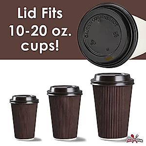 Anti-Spill, Recyclable Black Dome Lids, 100 Pk. Coffee Cup Lid for Portable Drinks. 3.45" Diameter, Fits 10, 12, 16, 20oz Disposable Paper Cups. Domed Plastic Covers for Takeout Tea, Espresso or Latte