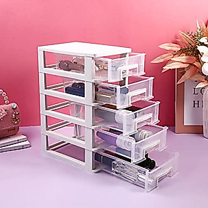 TOYANDONA Storage Cabinet 5 Drawer Plastic Storage, Storage Organizer Plastic Storage Bins with Drawers Space Saving Desktop Organizer for Crafts Small Tools Sationary and Hardware -White Bookshelf