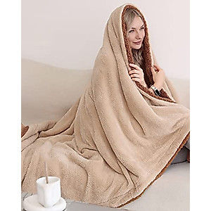 Panku Ultra-Soft Thick Micromink Sherpa Blanket Throw for Couch, Reversible Fuzzy Warm Throw Blanket All Season for Men Women Gifts (50X60 Beige and Camel)