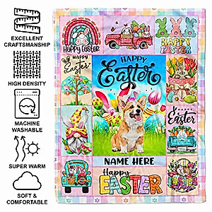 PREZZY Happy Easter Dog Blanket Cute Pembroke Welsh Corgi Rabbit Throw Blanket Custom Gifts for Dog Lover Pascha Spring Floral Holiday Thanksgiving Decoration for Sofa Couch Bed Living Room